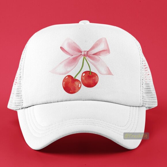 Accessories | Cherry Bow White Foam Trucker Hat Mesh Snapback Cap ...